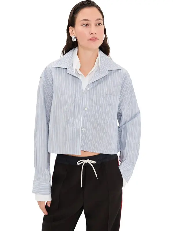 Acne Studios Layered Long Sleeve Button Up Shirt - Blue/white