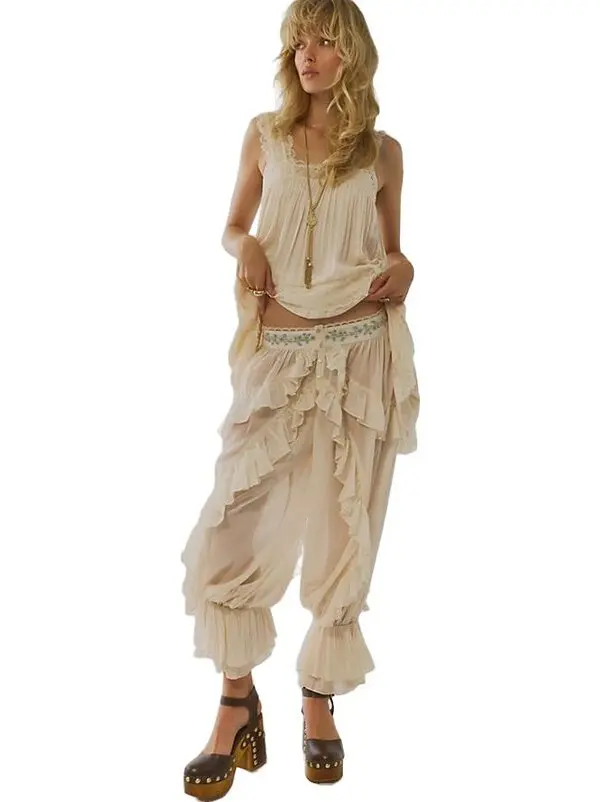 Free People Play For Keeps Ruffle Pants - Ivory