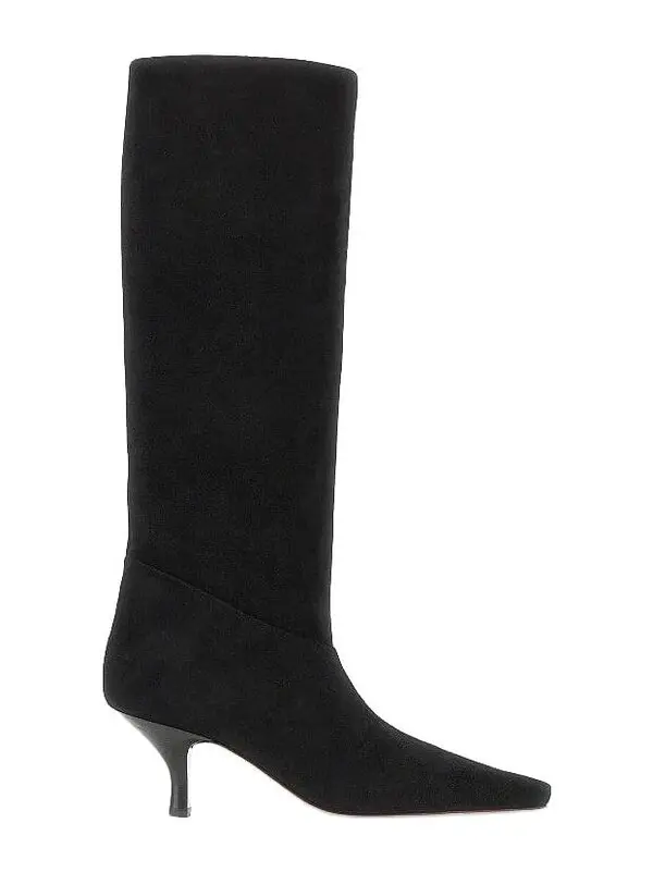 Paris Texas Rose' Suede Leather Boots - Black