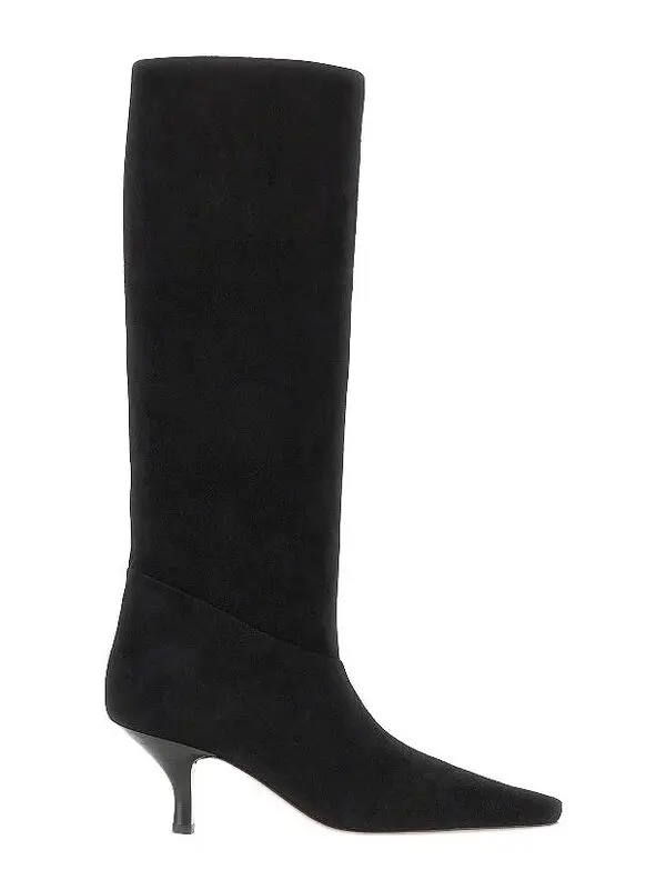 Paris Texas Rose' Suede Leather Boots - Black