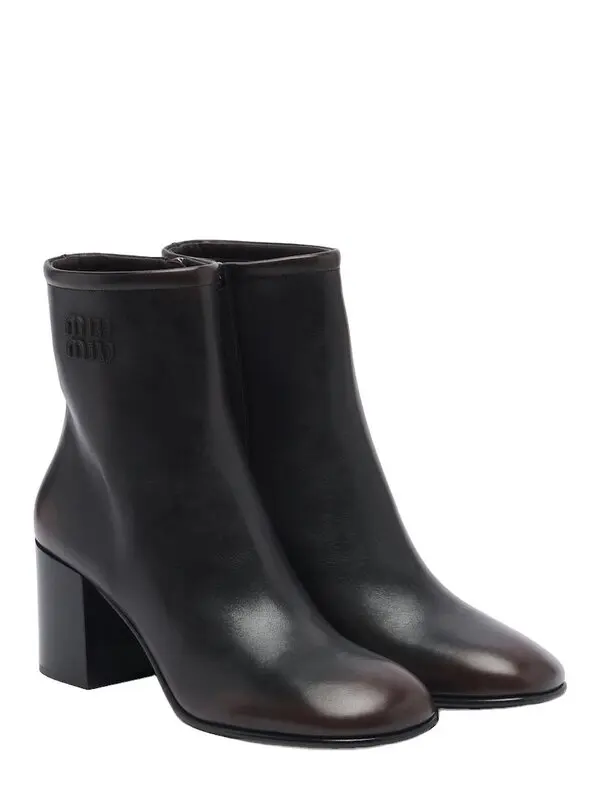 Miu Miu Logo Leather Ankle Boots - Brown