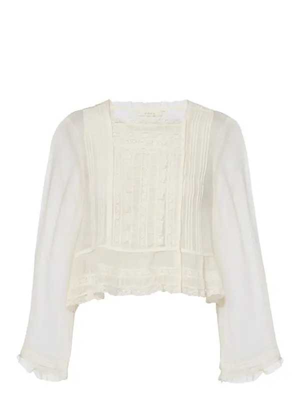 DÔEN Elodine Lace-trimmed Silk Chiffon Top - Sea Salt