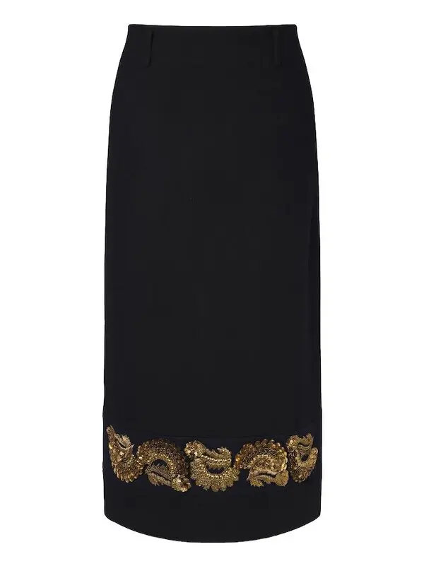 Dries Van Noten Embellished Wool-blend Twill Midi Skirt - Black
