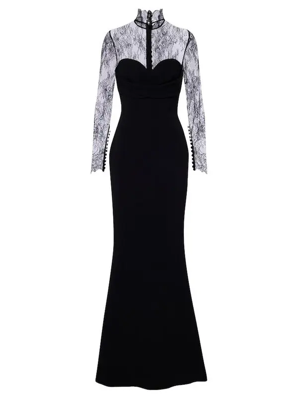 Elie Saab Lace-trimmed Cady Gown - Black