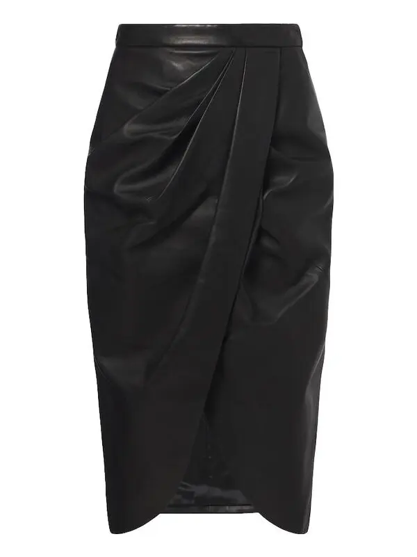 Balmain Draped Leather Midi Skirt - Black