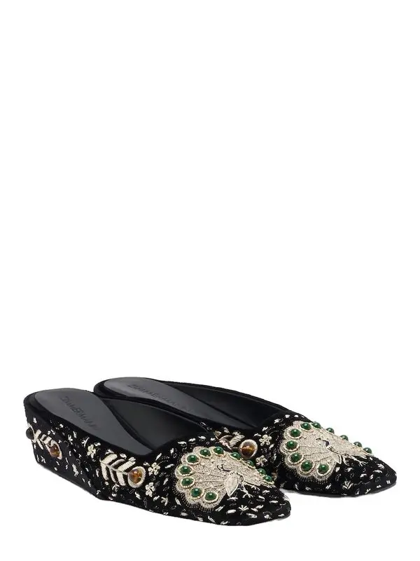 Zimmermann Atelier Embellished Velvet Wedge Mules - Black