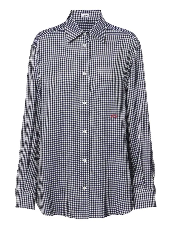 Loewe Double L Gingham Silk Twill Shirt - Blue