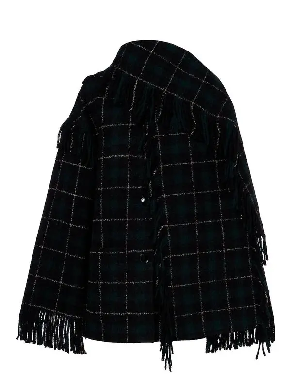 TOTEME Fringed Checked Wool-blend Coat - Black