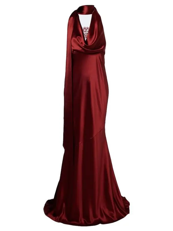 Retrofete Melly Satin Halterneck Gown - Brown