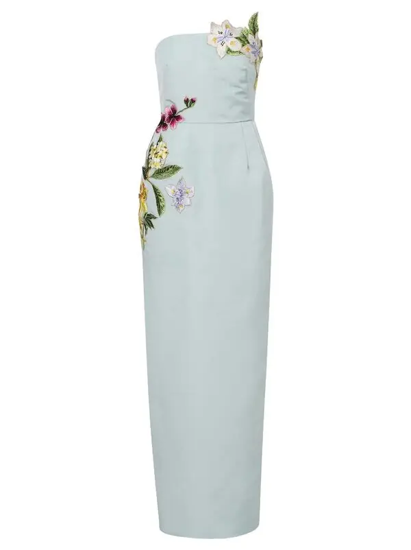 Oscar De La Renta Floral Embroidered Silk Bustier Gown - Multicoloured