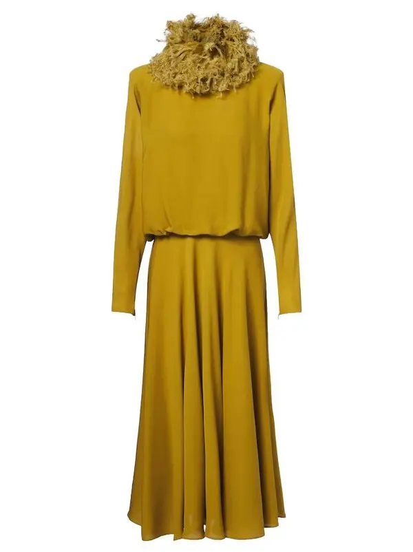 Valentino Garavani Feather-trimmed Silk Georgette Midi Dress - Green
