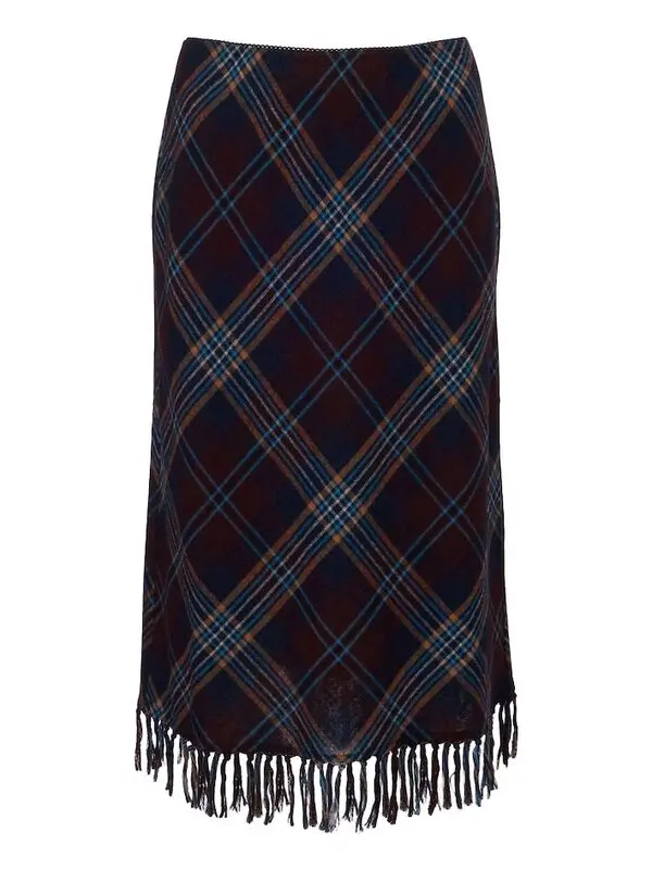 DÔEN Elowette Fringed Plaid Midi Skirt - Multicoloured