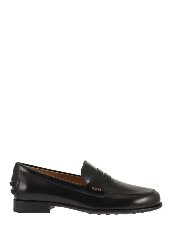 TOD'S Calfskin Leather Loafers With Logo Detail - Black
