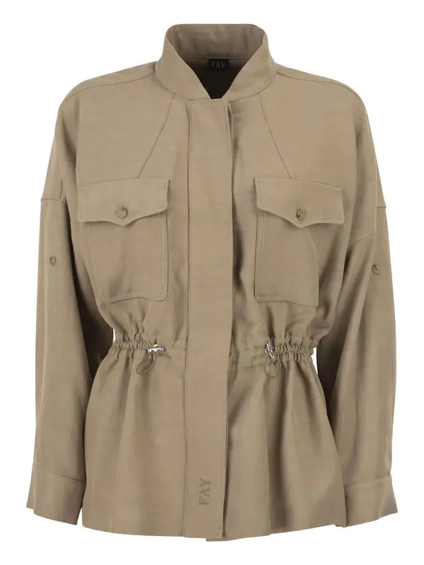 FAY Overshirt In Viscose And Washed Linen - Cream
