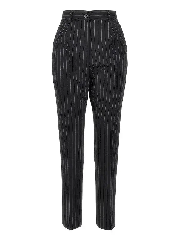 Dolce & Gabbana Pinstriped Stretch Wool Pants - Black