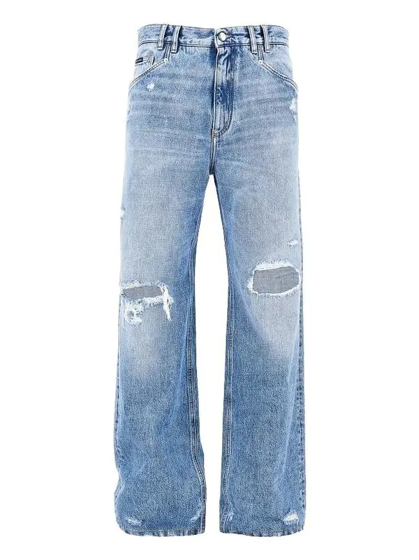 Dolce & Gabbana Distressed Denim Over Pants - Blue