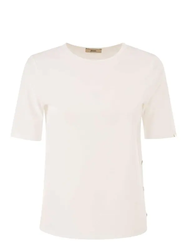 Herno Cotton T-shirt With Logo Buttons On The Sides - White