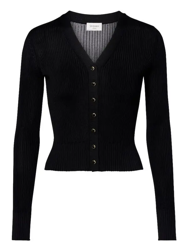 Saint Laurent Ribbed-knit Wool, Cashmere, Silk Cardigan - Black