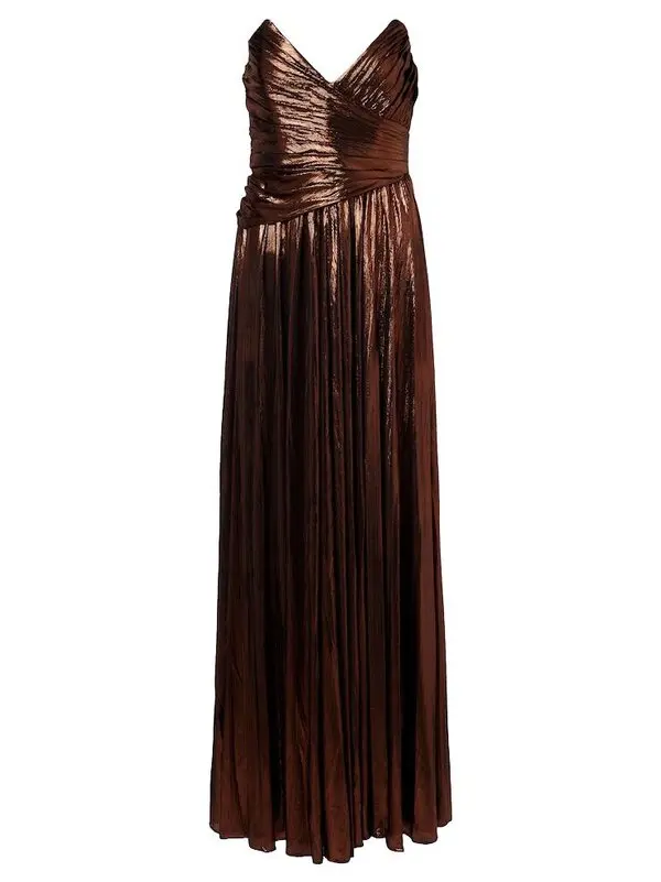 Retrofete Waldorf Plissé Bustier Gown - Brown
