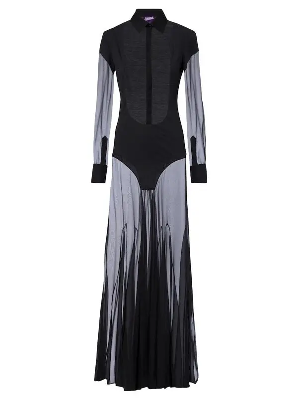 JEAN PAUL GAULTIER Knitted Silk-trimmed Shirt Dress - Black