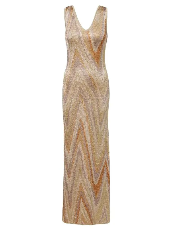 Missoni Sequined Knitted Maxi Dress - Gold