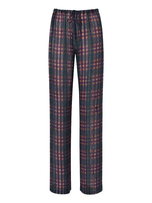 Dries Van Noten Plaid Lamé Straight Pants - Blue
