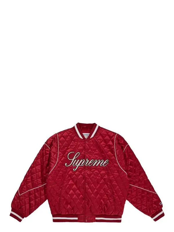Supreme Champion Quilted Satin Varsity Jacket - Dark Red
