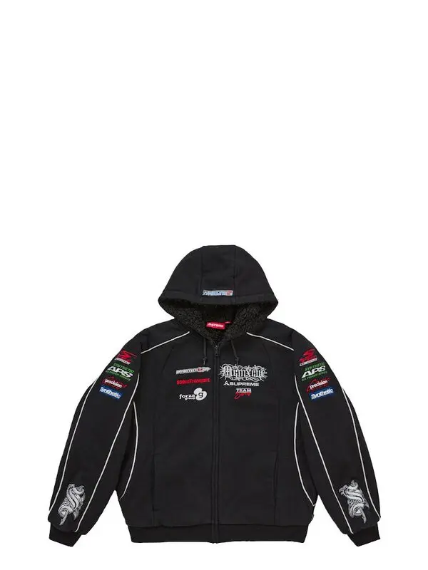 Supreme Racing Lined Zip Up Hooded Sweatshirt - Black