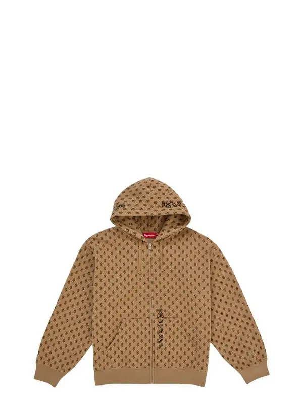 Supreme God Over Money Zip Up Hooded Sweatshirt - Brown