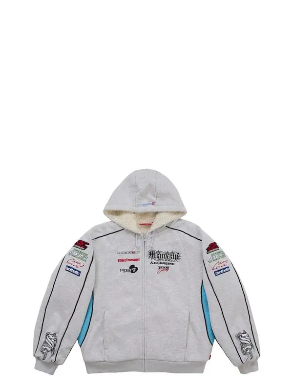 Supreme Racing Lined Zip Up Hooded Sweatshirt - Heather Grey