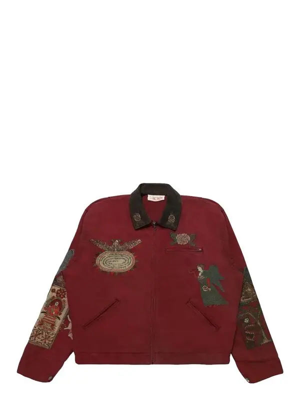 SAMUEL ZELIG Folk Embroidered Corduroy-collar Jacket - Red
