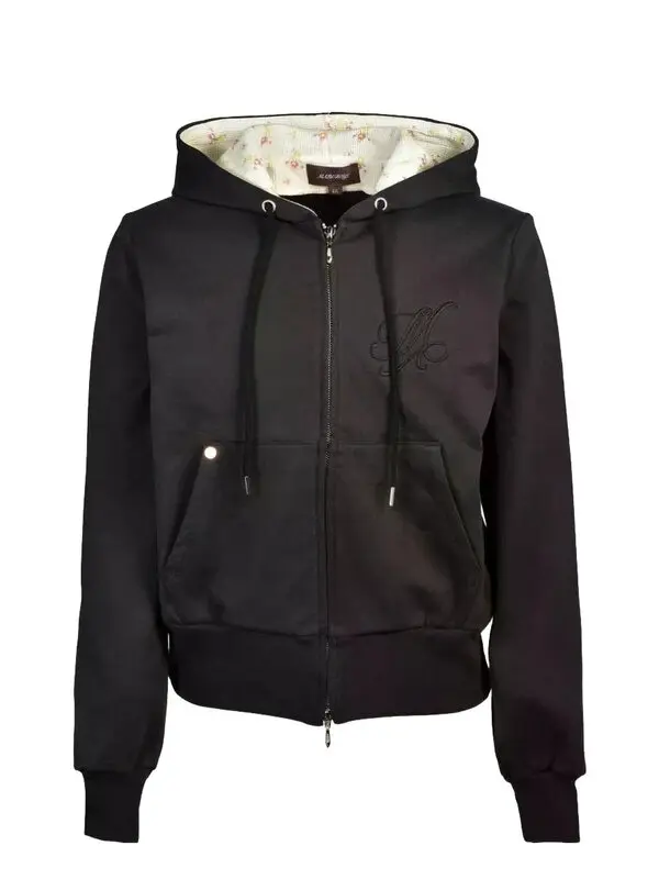MASU Floral-print Zip-up Hoodie - Black