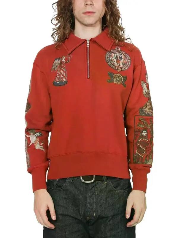 SAMUEL ZELIG Folk Quarter-zip Sweatshirt - Red