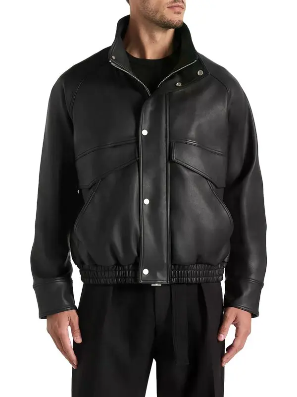 Manière De Voir Kit Leather Funnel Neck Bomber Jacket - Black