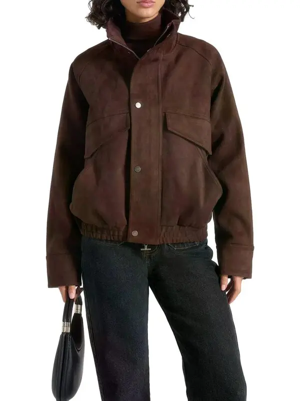 Manière De Voir Romain Suede Funnel-neck Bomber Jacket - Brown