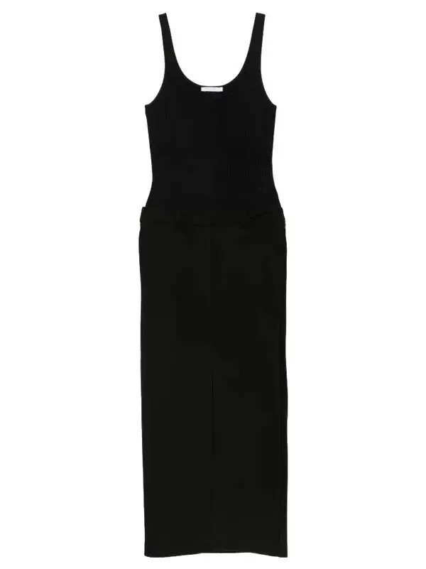 Patrizia Pepe Ribbed-knit Front-slit Midi Dress - Black