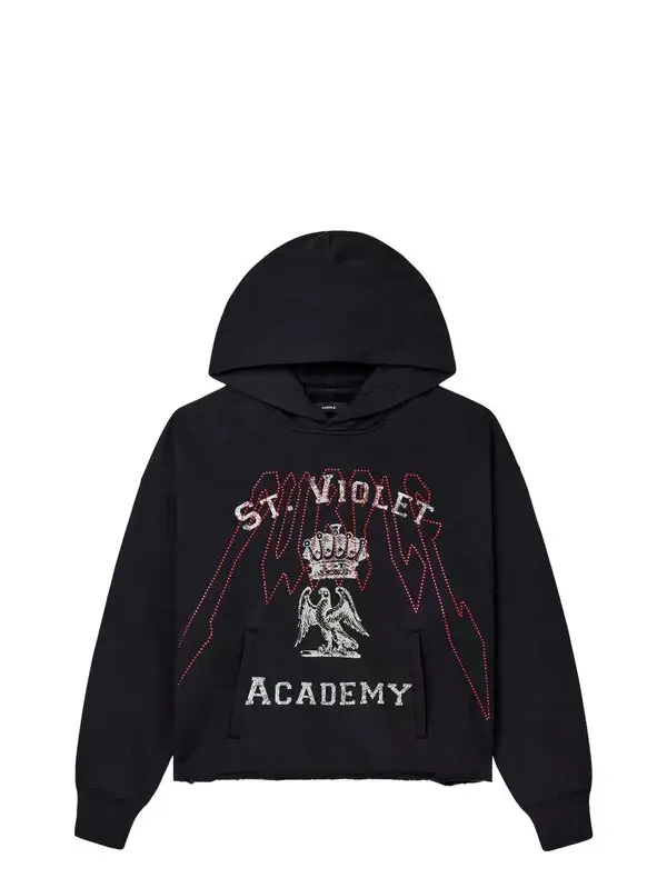 PURPLE BRAND Graphic-print Raw-cut Hoodie - Black