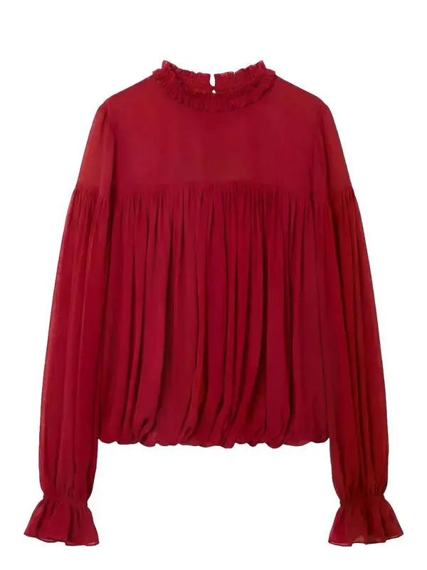 Ulla Johnson Pearl Ruffled Silk Blouse - Red