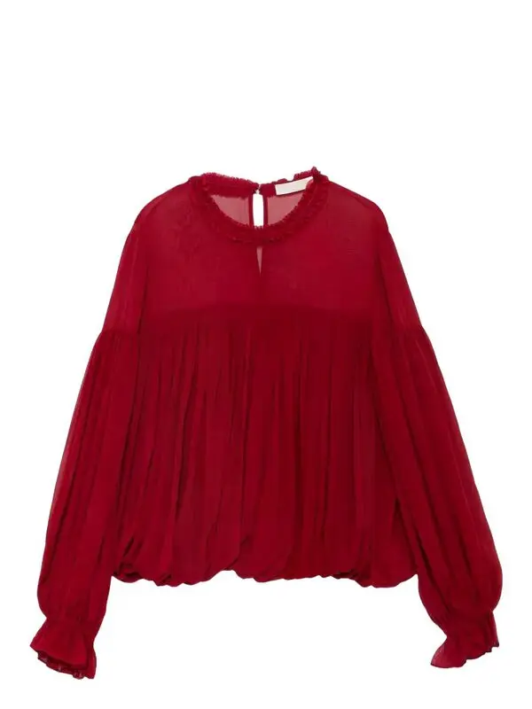 Ulla Johnson Pearl Ruffled Silk Blouse - Red