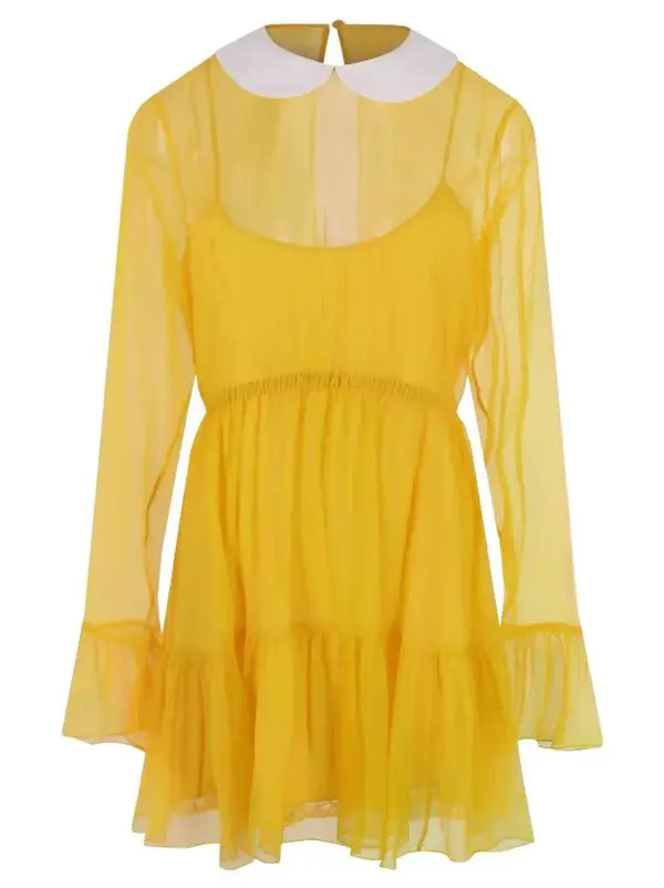 Gucci Collared Ruffled Mini Dress - Yellow