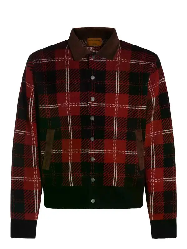 Guest In Residence Tartan Bomber Check-pattern Corduroy-collar Jacket - Red