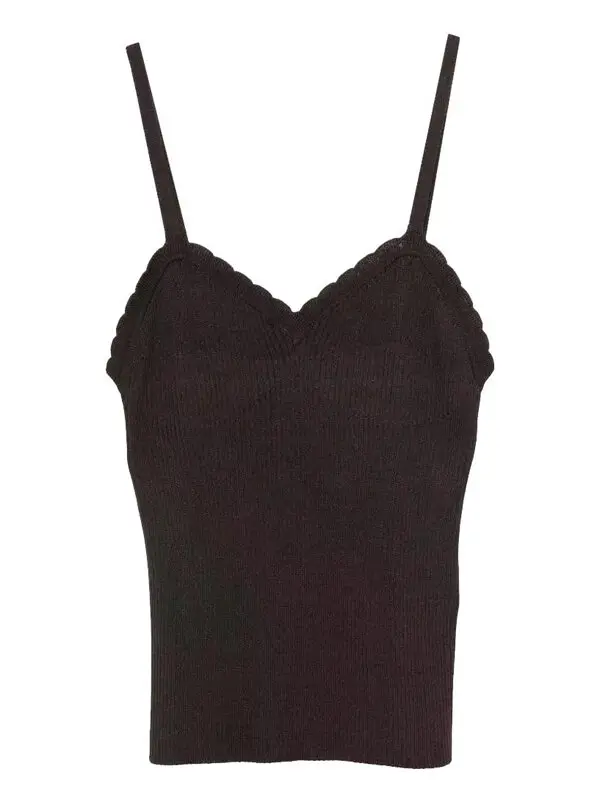 CORDERA Ribbed Scalloped Top - Brown