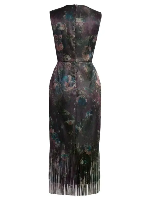 Erdem Floral-jacquard Fringe-trim Maxi Dress - Purple