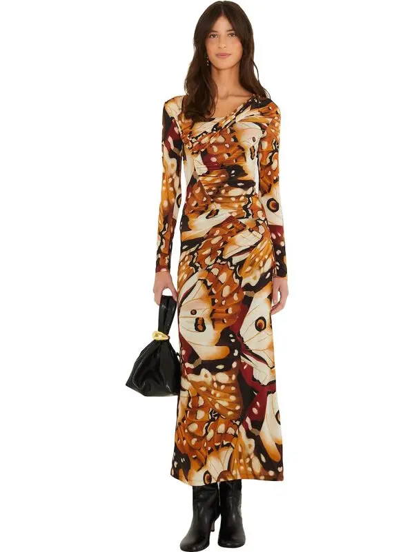 Farm Rio Borbofly Long Sleeve Maxi Dress - Borbofly Multicolor