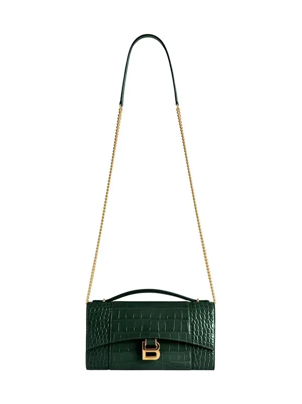 Balenciaga Hourglass Pochette With Chain - Green