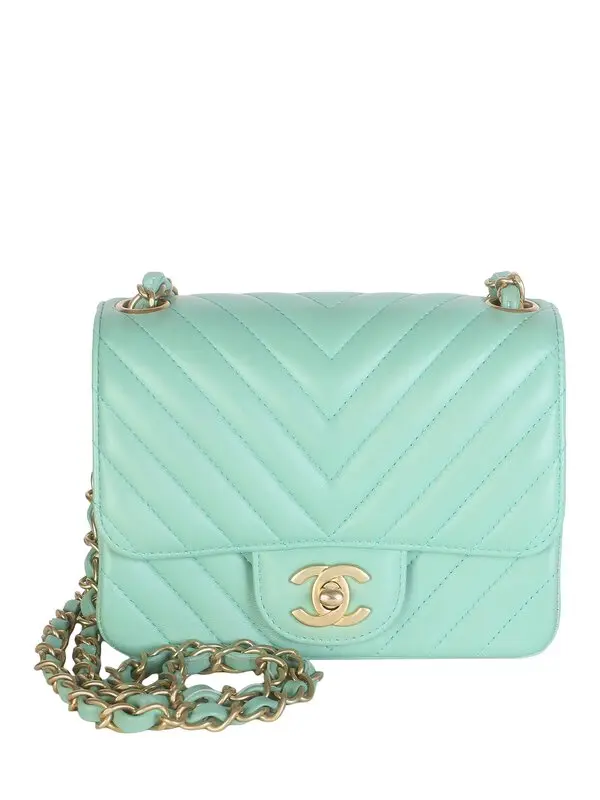 Chanel Light Chevron Lambskin Square Flap Bag - Green
