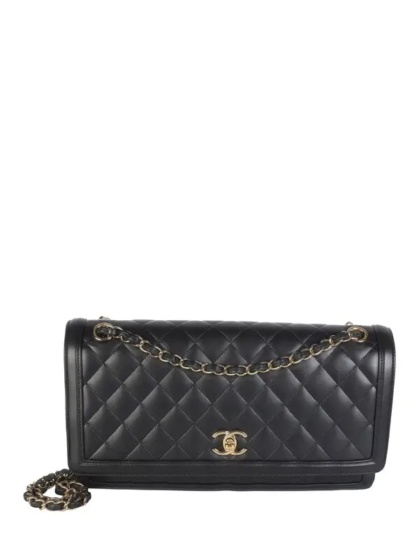 Chanel Quilted Lambskin 3 Compartment Jumbo Flap Bag - Black
