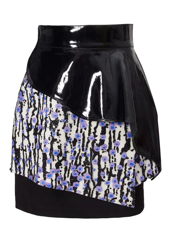 JULIA ALLERT Black / Red High-waisted Multi-layered Mini Skirt With Patent Belt Liliac - Black/red