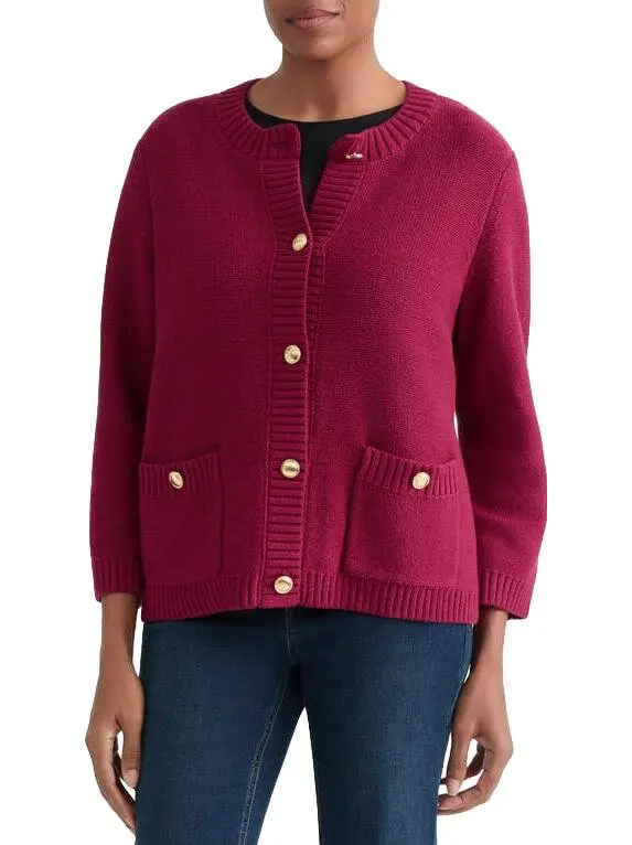 Jones New York Pocket Cardigan - Berry Red