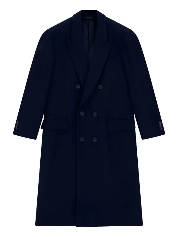 Giorgio Armani Virgin Wool And Cashmere Coat With Chevr - Blue